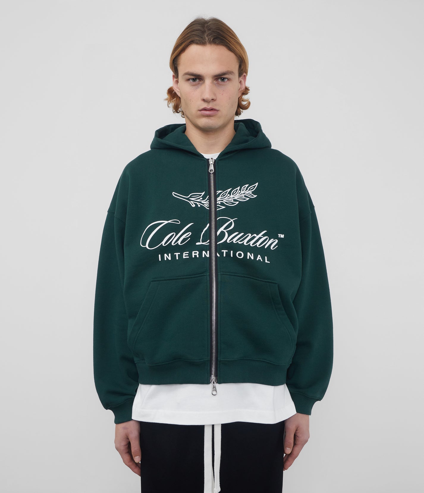 Cole Buxton | International Zipped Hoodie | Mens | Cotton | Forest Green