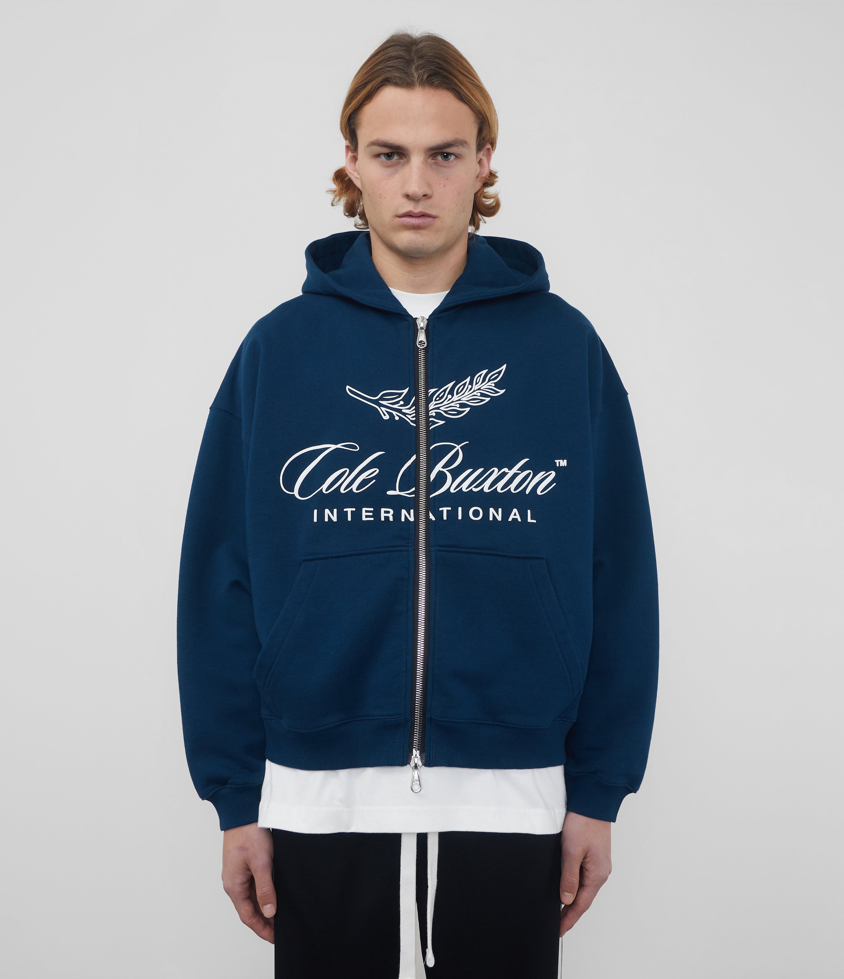 Cole Buxton | International Zipped Hoodie | Mens | Cotton | Navy Blue