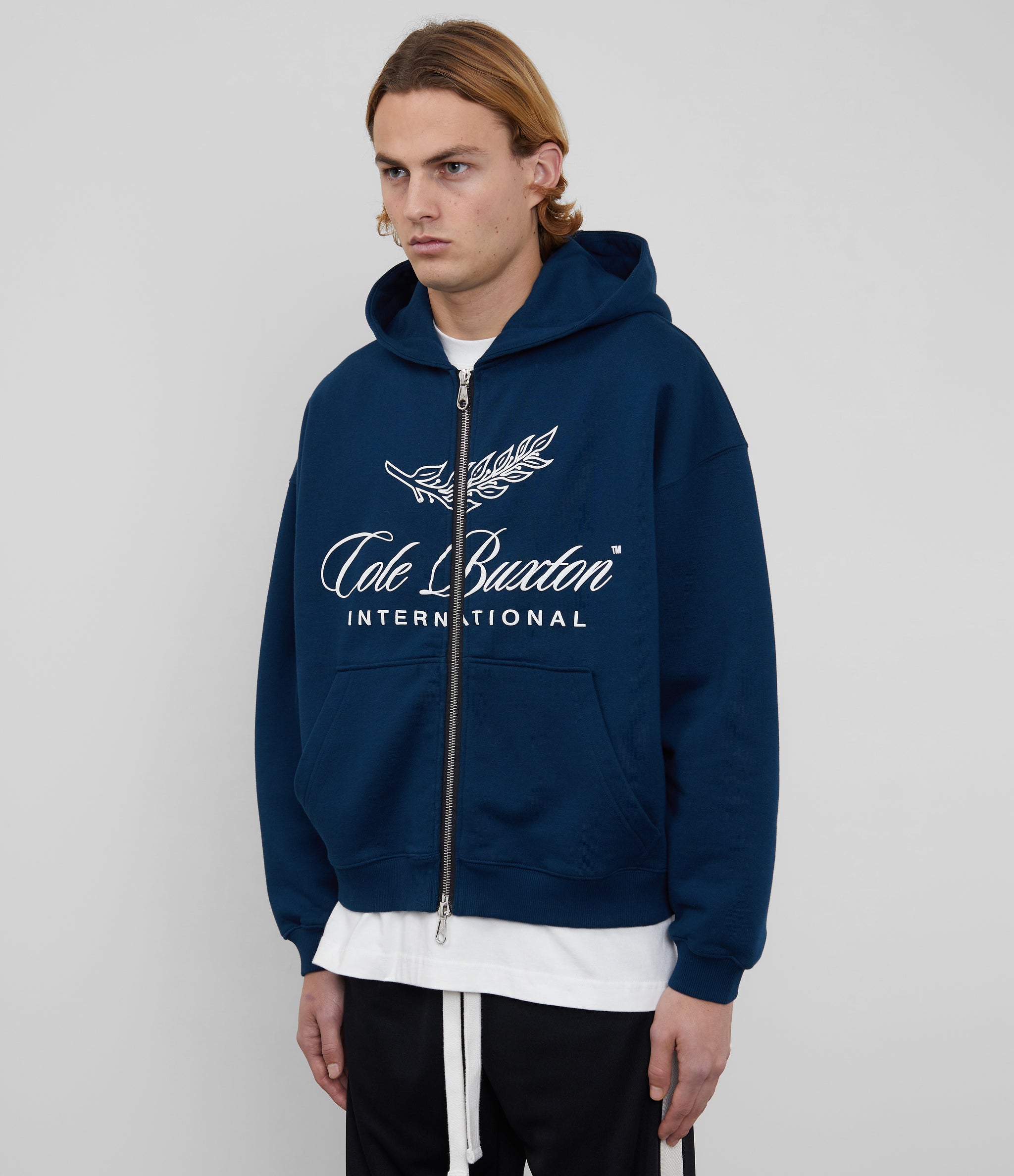 Cole Buxton | International Zipped Hoodie | Mens | Cotton | Navy Blue