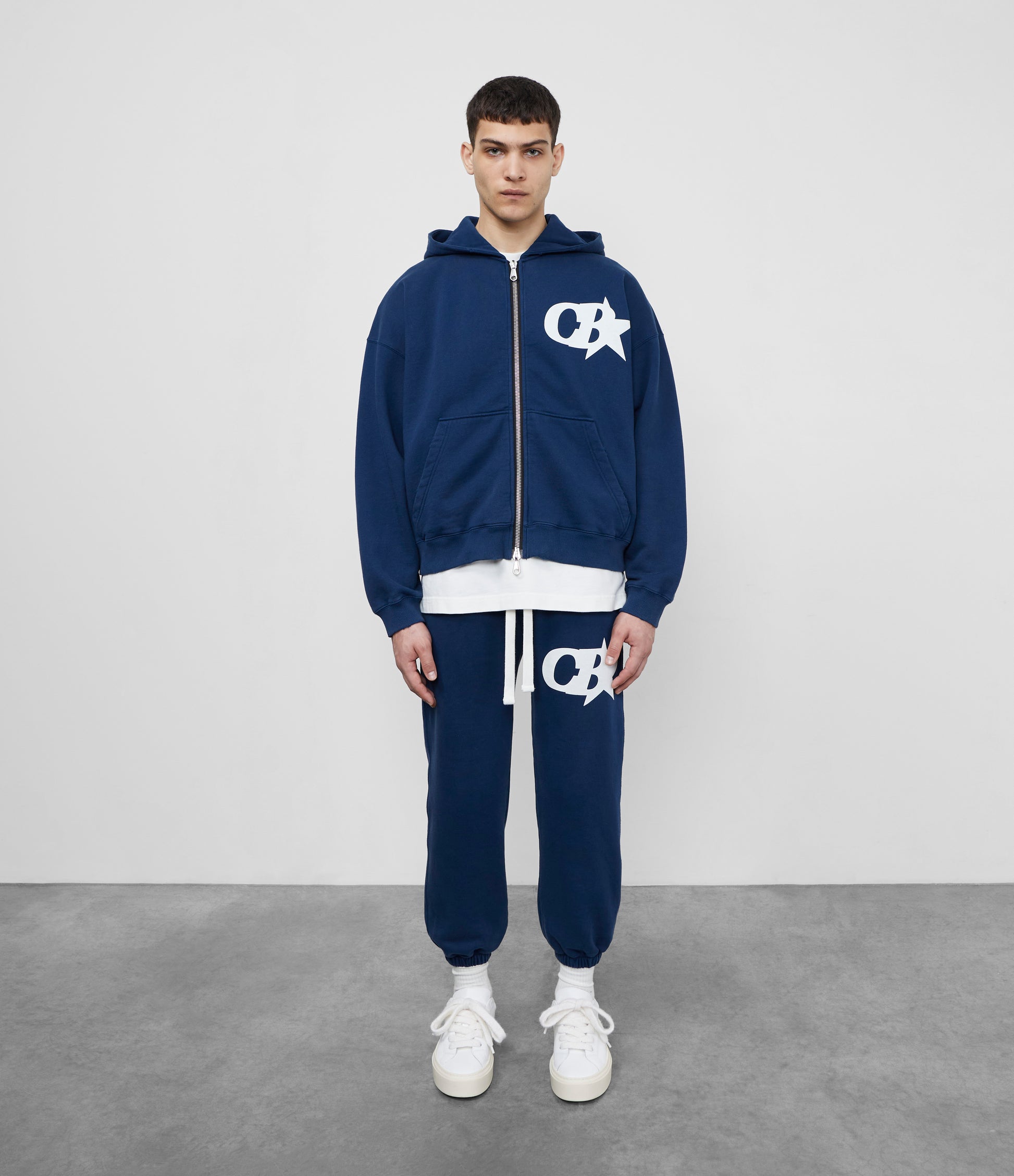 Cole Buxton | CB Star Zipped Hoodie | Mens | Heavyweight | Cotton | Navy