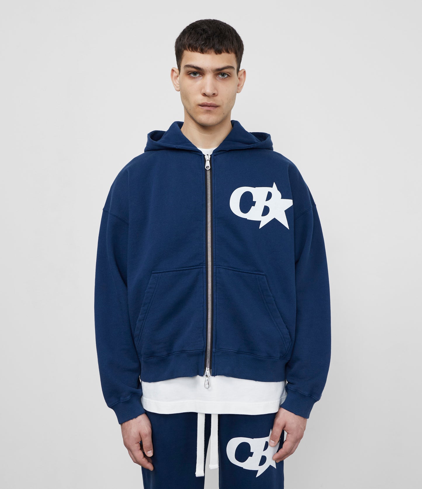 Cole Buxton | CB Star Zipped Hoodie | Mens | Heavyweight | Cotton | Navy