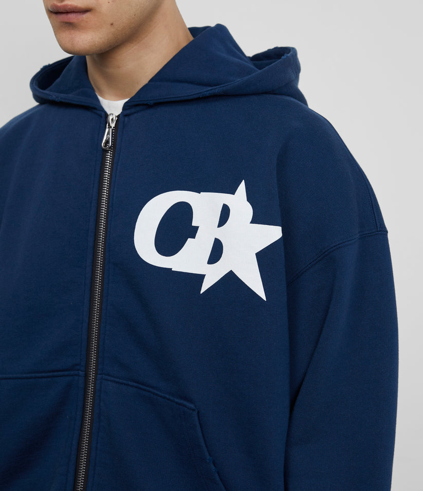 Cole Buxton | CB Star Zipped Hoodie | Mens | Heavyweight | Cotton | Navy