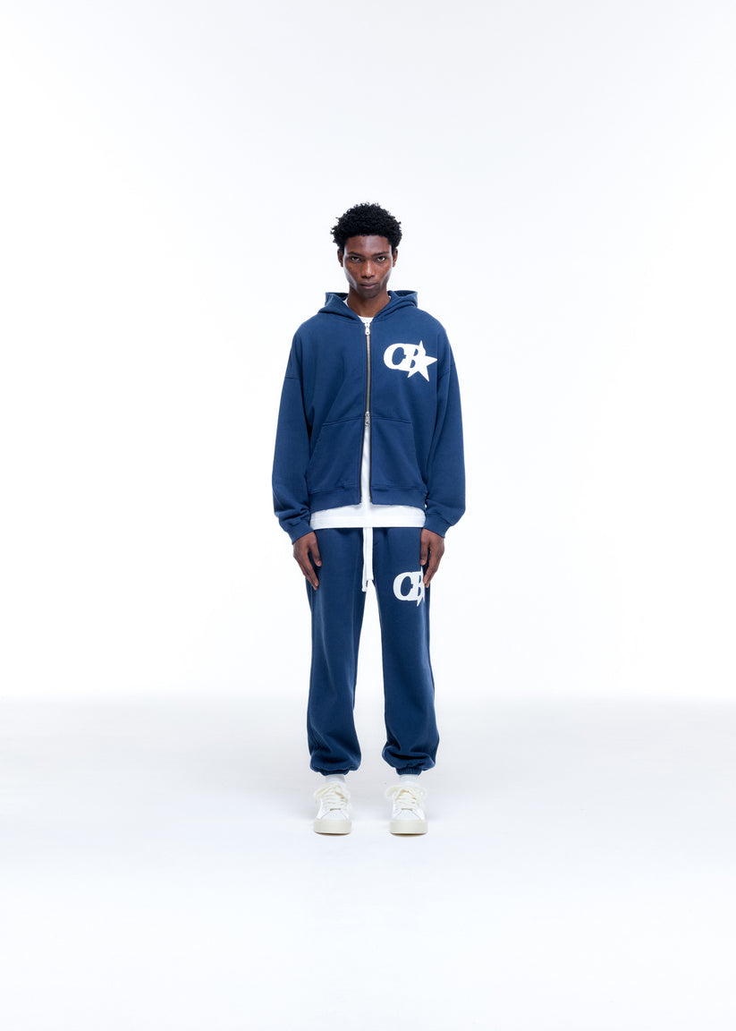 Cole Buxton | CB Star Zipped Hoodie | Mens | Heavyweight | Cotton | Navy