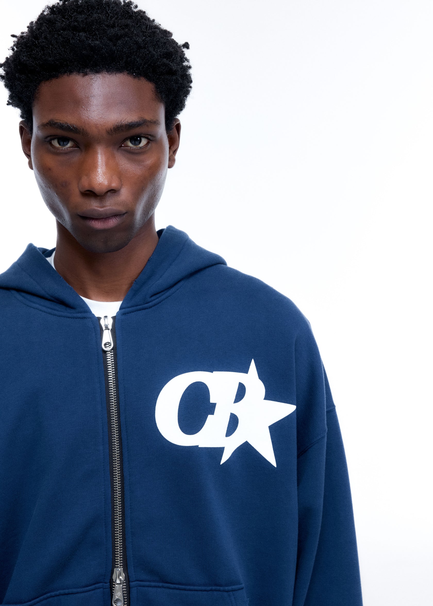 Cole Buxton | CB Star Zipped Hoodie | Mens | Heavyweight | Cotton | Navy